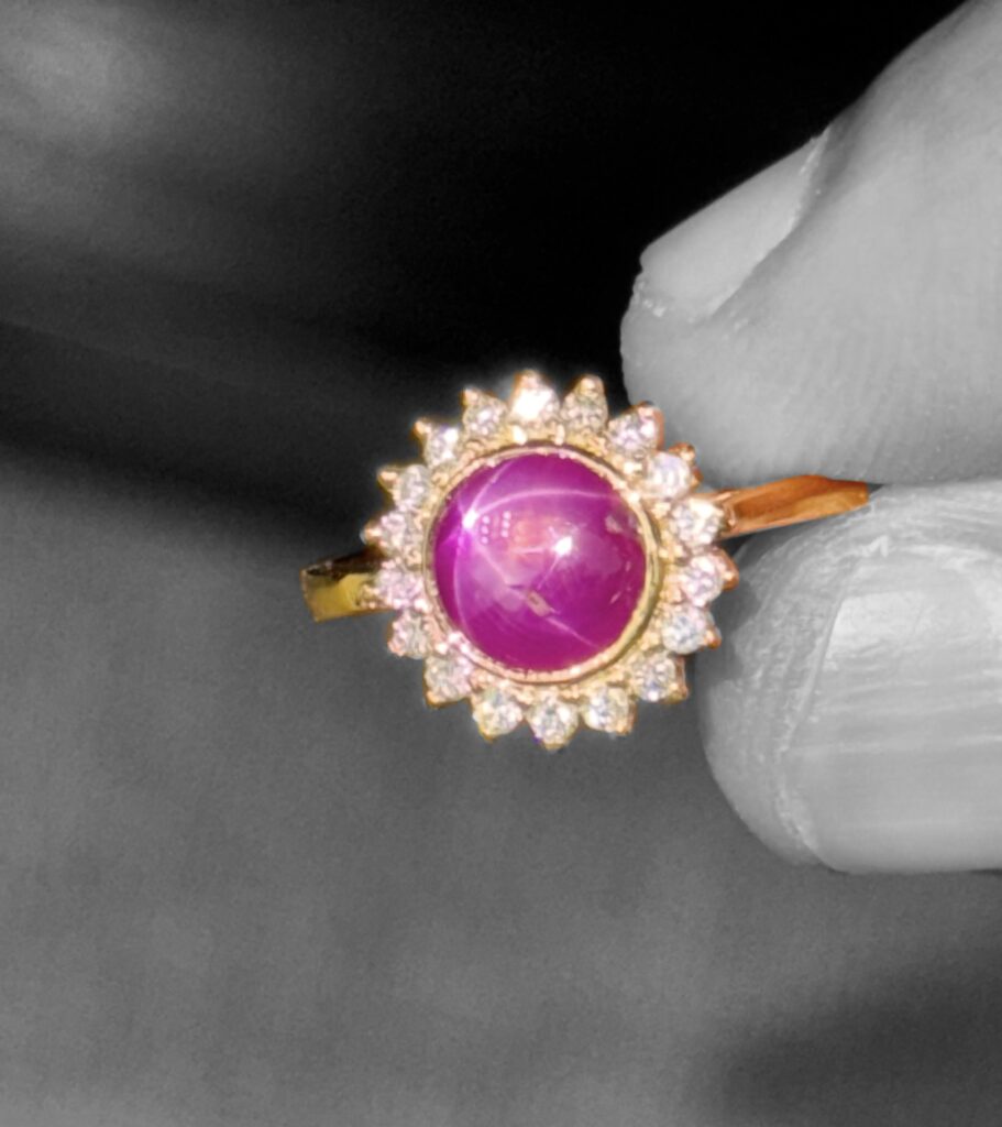 “Stellar Bloom” Star Ruby & Diamond Halo Ring – Lihiniya Gems